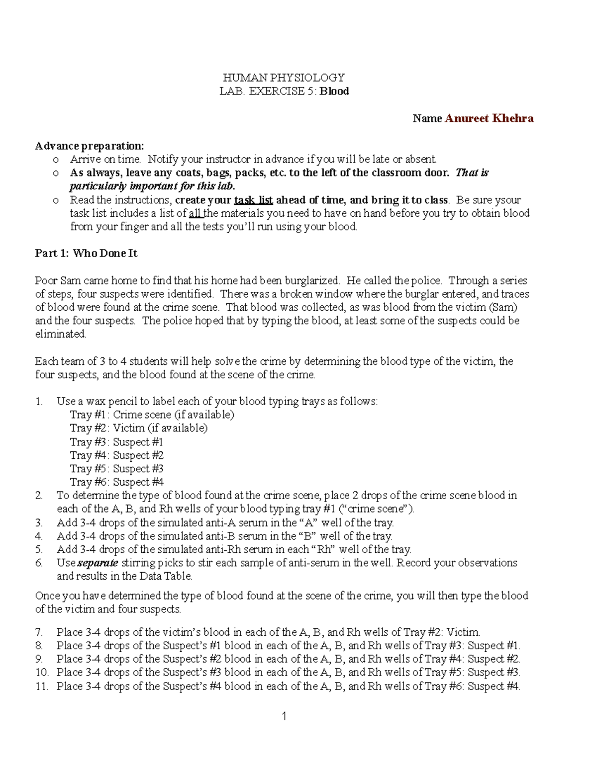 Physiology LAB 2022 - LAB - HUMAN PHYSIOLOGY LAB. EXERCISE 5: Blood ...