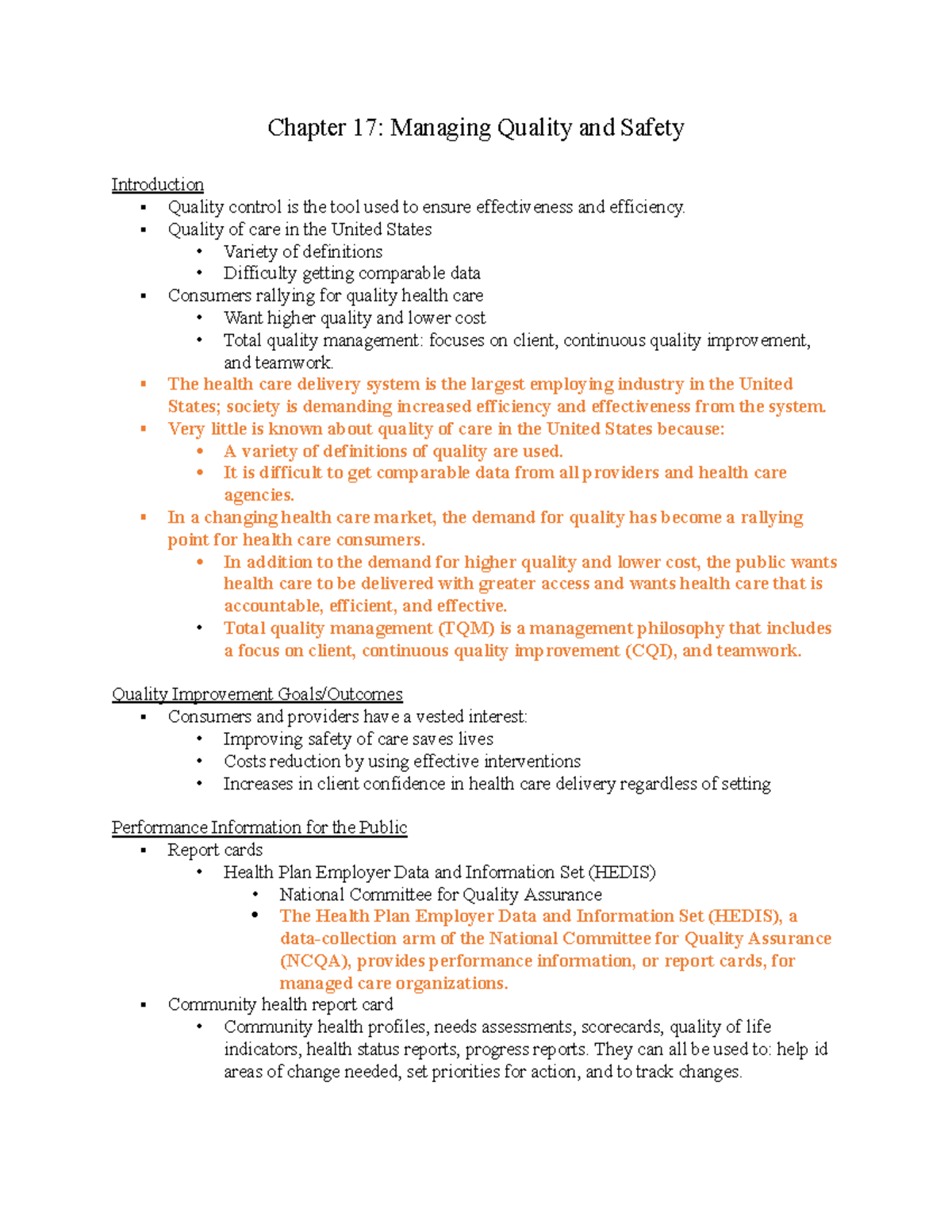 Chapter 17 Managing Quality and Safety - Chapter 17: Managing Quality and Safety Introduction ...