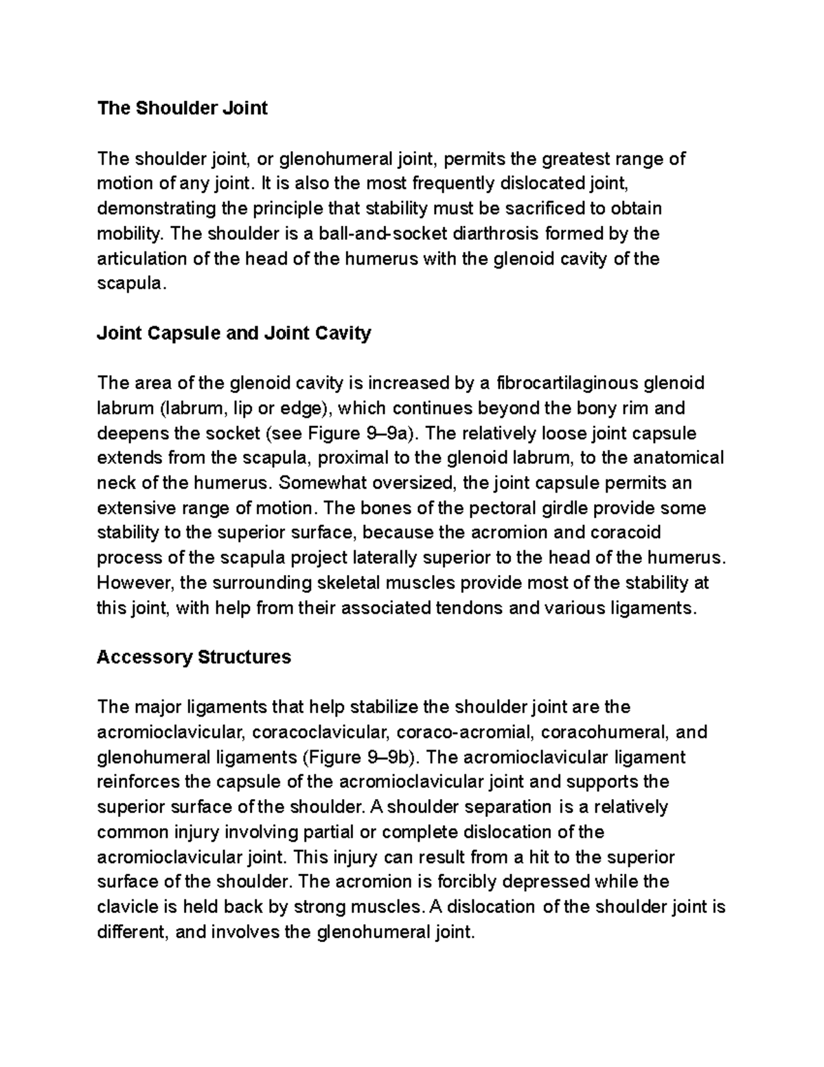 The Shoulder Joint - Lecture notes 15 - The Shoulder Joint The shoulder ...
