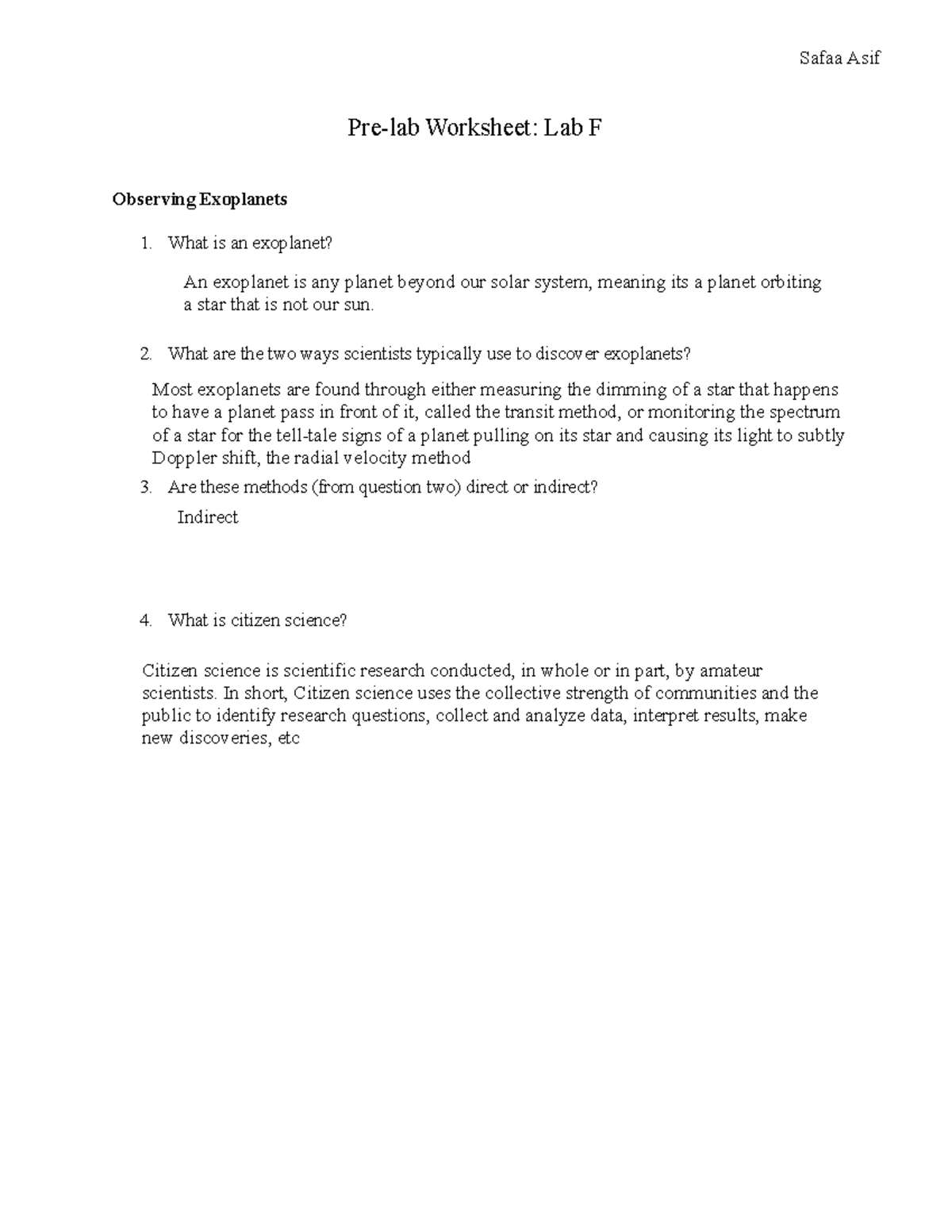 Pre Lab Worksheet Lab F - AST 1001 - Pre-lab Worksheet: Lab F Observing ...