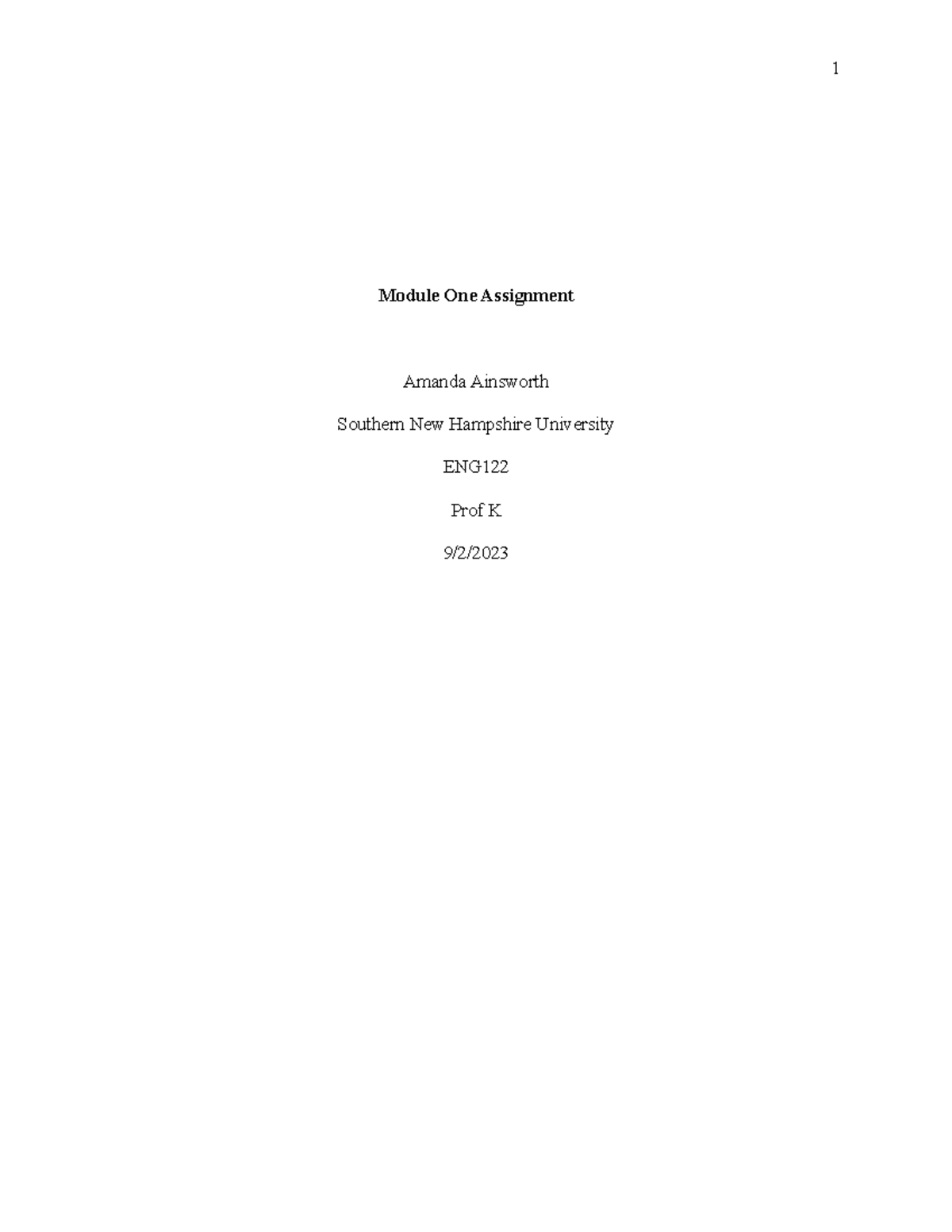 Module 1-6 assignment english - 1 Module One Assignment Amanda ...