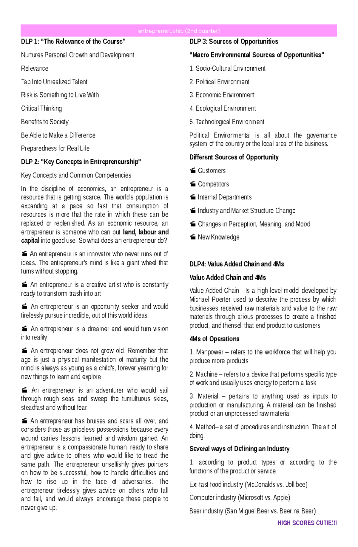 Entrep Concept Notes(ABM) - DLP 1: “The Relevance of the Course ...