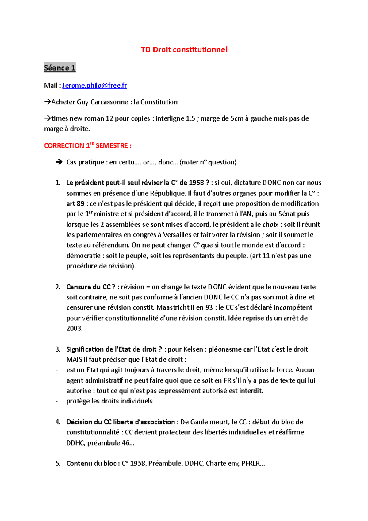 Séance 1 - Reprise correction partiels - TD Droit constitutionnel ...