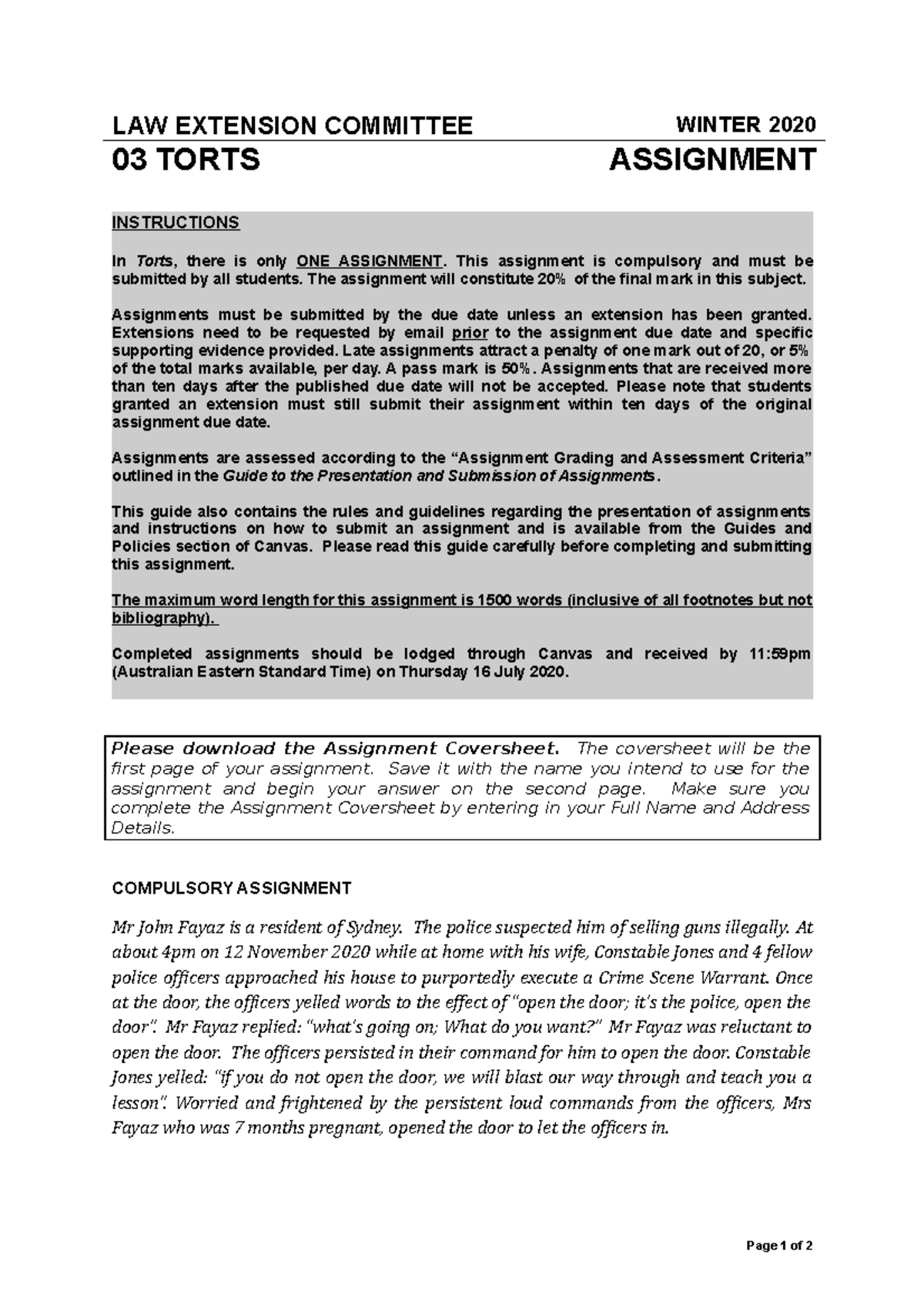 03 Winter 2020 Assignment Question - LAW EXTENSION COMMITTEE WINTER ...