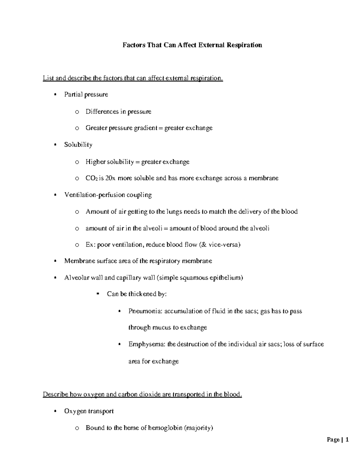 Factors That Can Affect External Respiration - Partial pressure o ...
