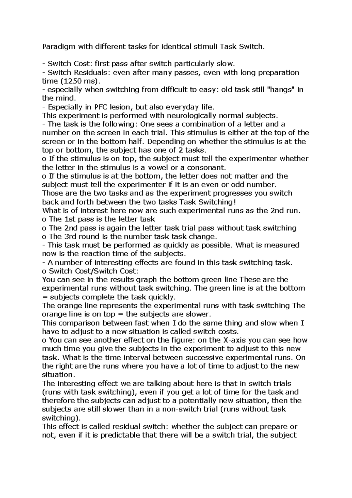 Paradigm With Different Tasks For Identical Stimuli Task Switch Switch Cost First Pass After