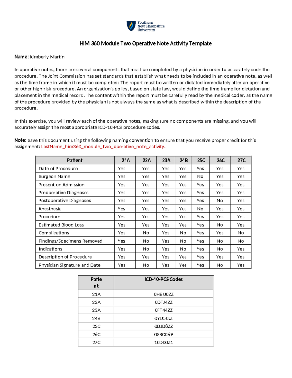 HIM360 module two operative note activity - HIM 360 Module Two Operative Note Activity Template ...