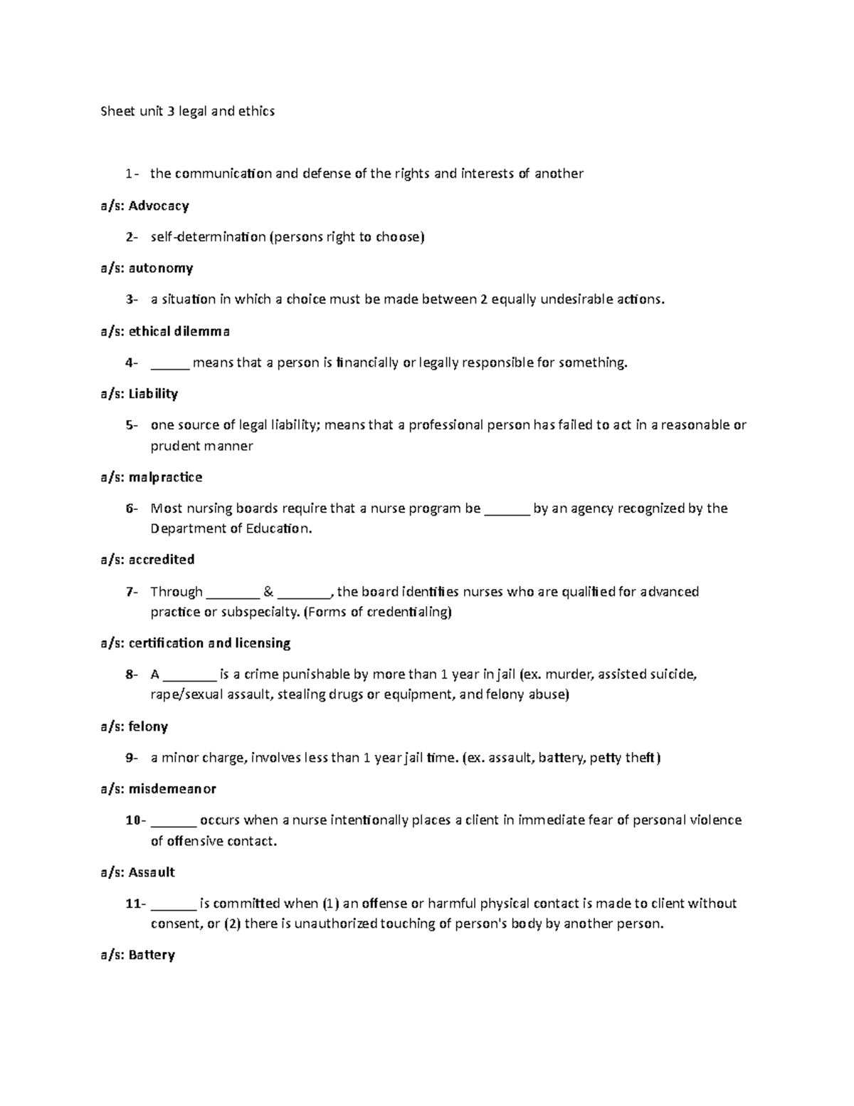 Sheet unit 3 legal and ethics - Sheet unit 3 legal and ethics 1- the ...