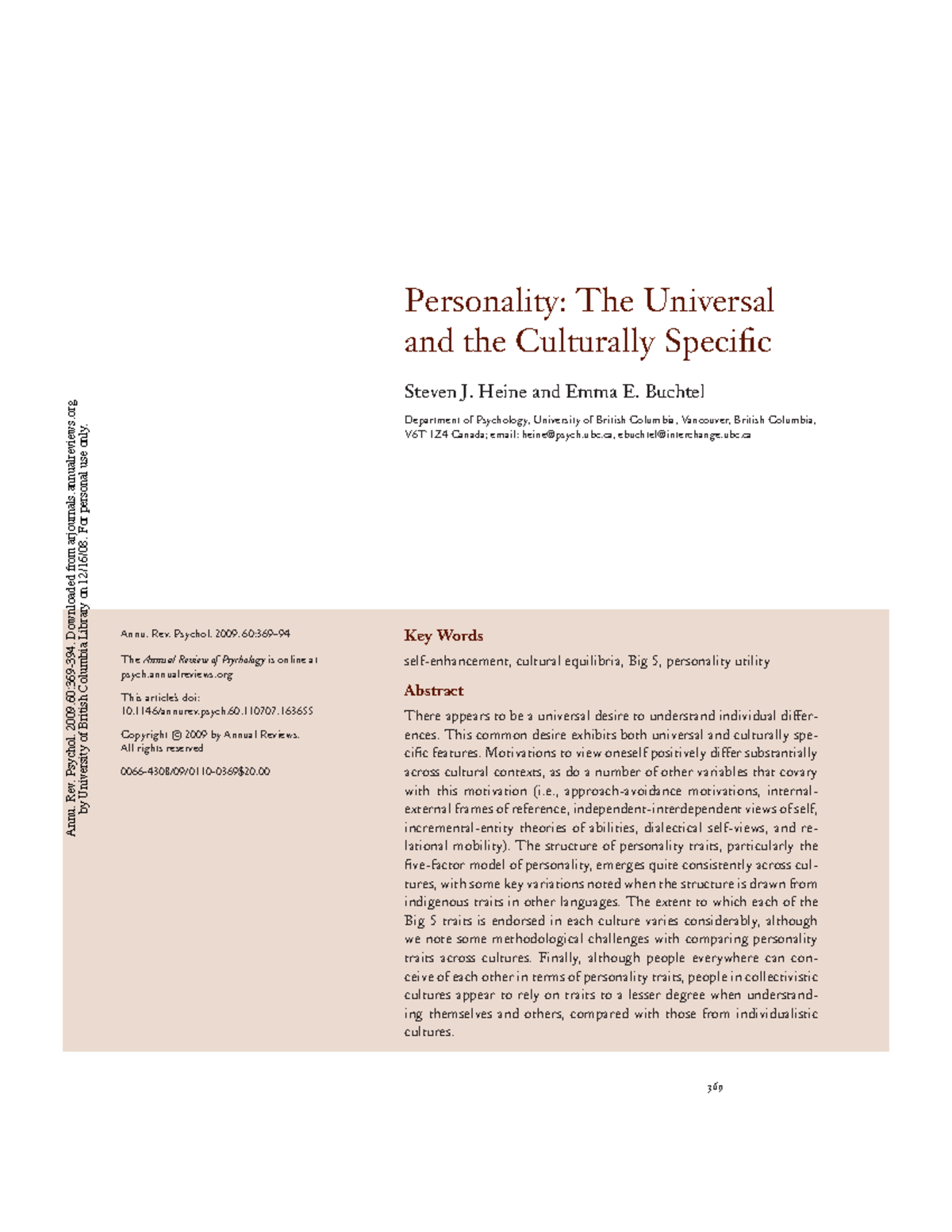 Personality - the universal and culturally specific - Personality: The ...
