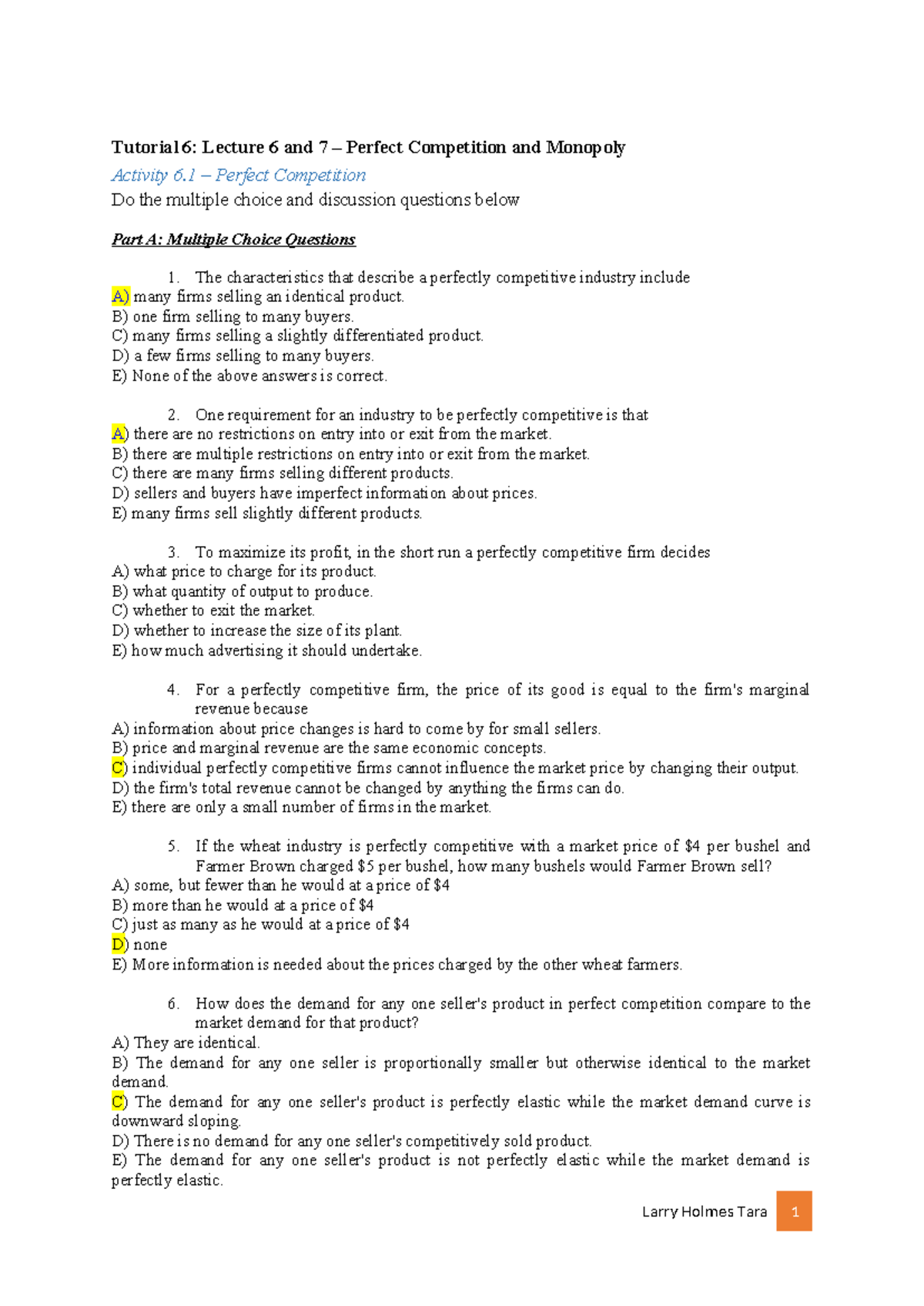 Tutorial 6 Questions - TUTRIOAL QUESTION - Tutorial 6: Lecture 6 and 7 ...