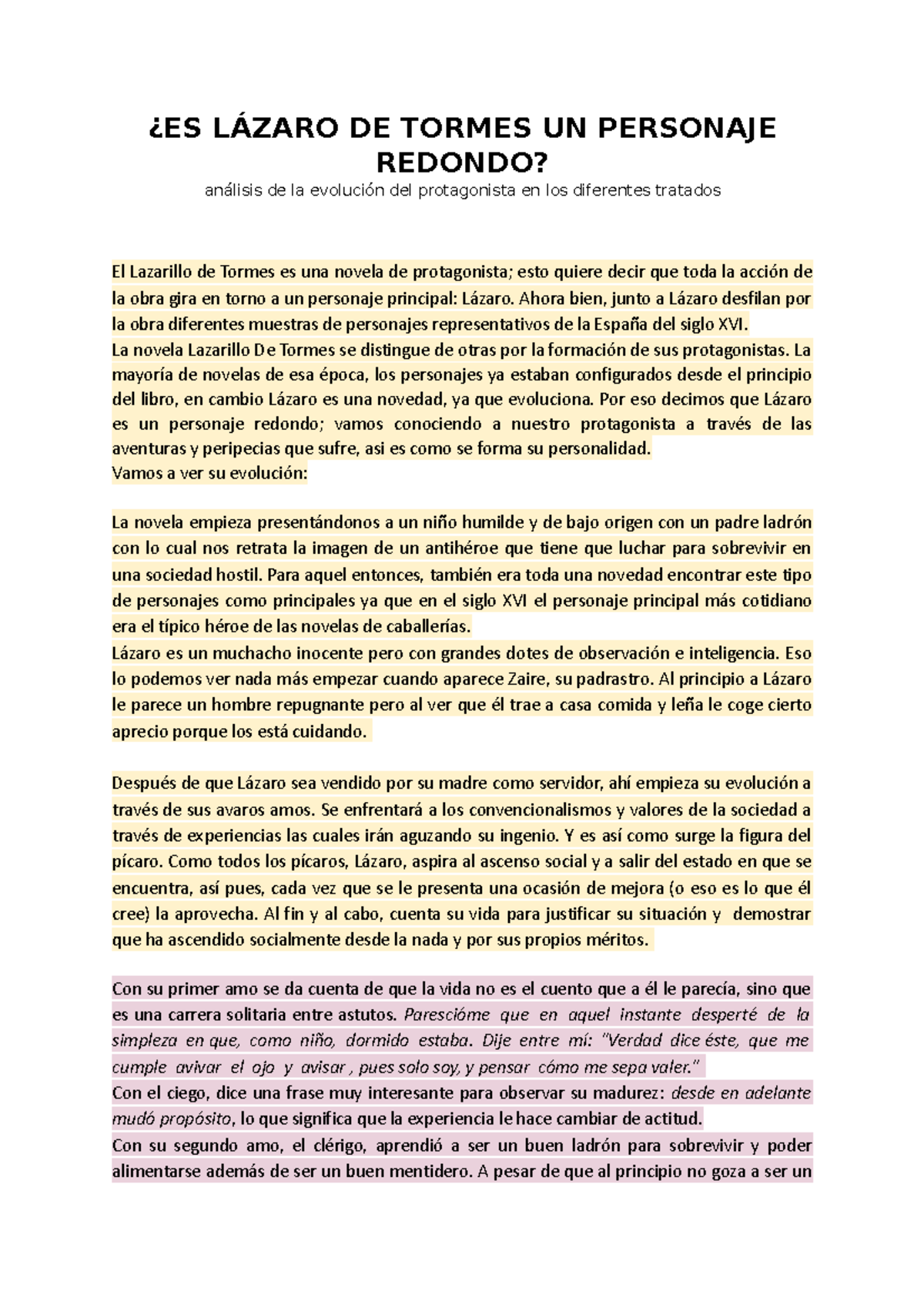 Lázaro un personaje redondo - ¿ES LÁZARO DE TORMES UN PERSONAJE REDONDO ...