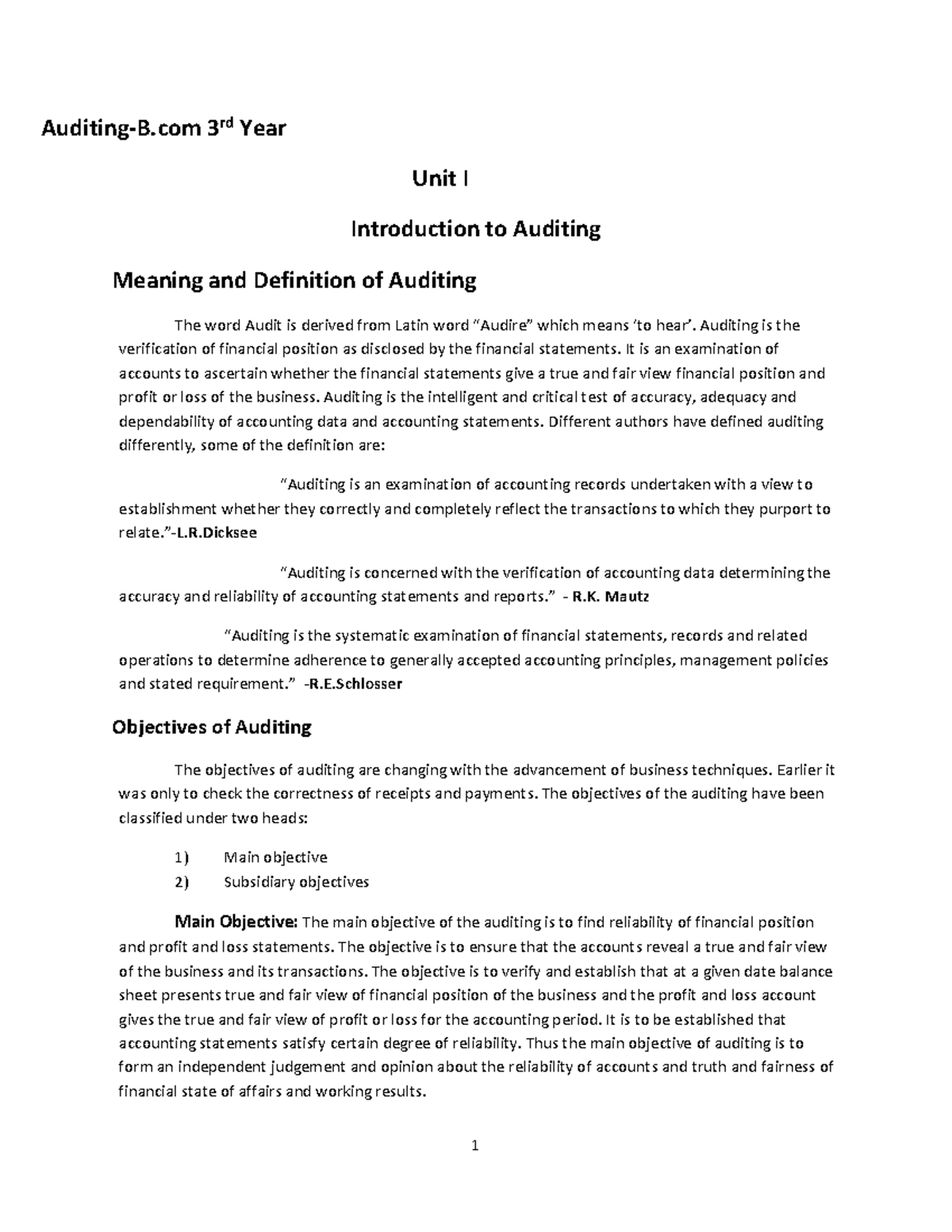 Audting and accounting - Auditing-B 3rd Year Unit I Introduction to ...