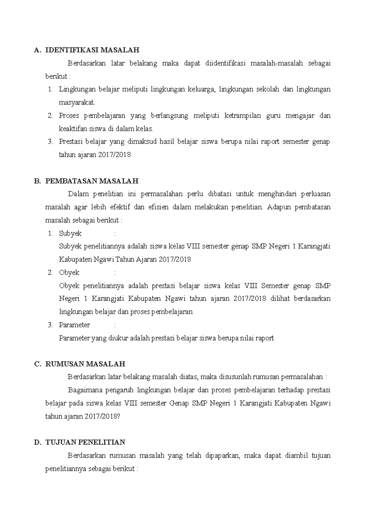 Identifikasi Masalah - A. IDENTIFIKASI MASALAH Berdasarkan latar ...