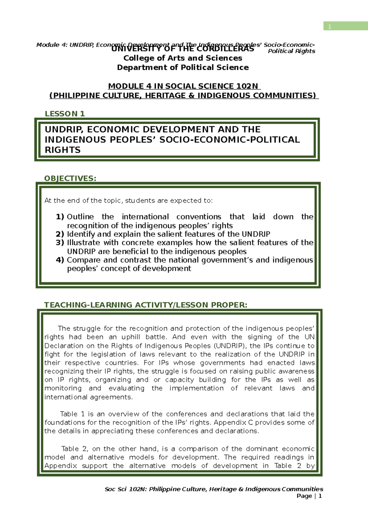 SOC SCI 102N Module 4 - Undrip, Economic Development and The Indigenous ...