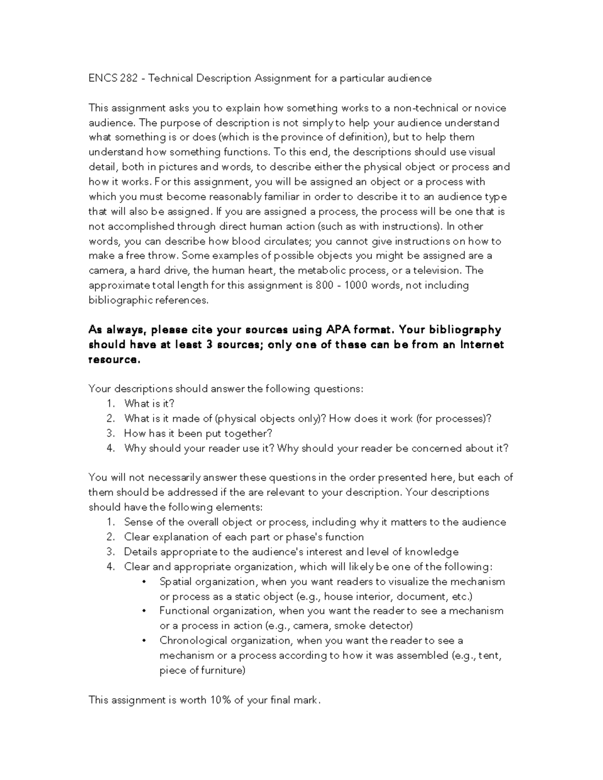 ENCS 282-Process Description - ENCS 282 - Technical Description Assignment for a particular ...