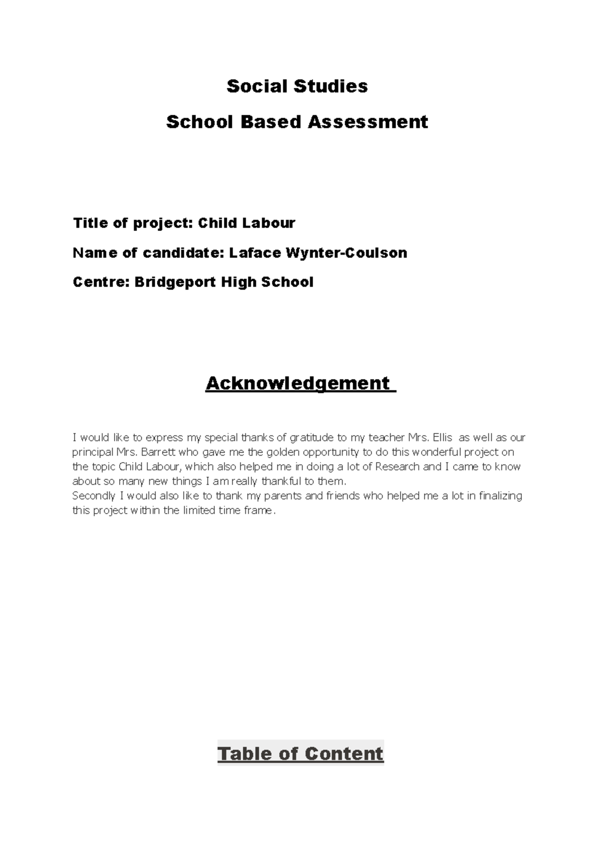 Social Studies sba - Social Studies School Based Assessment Title of ...