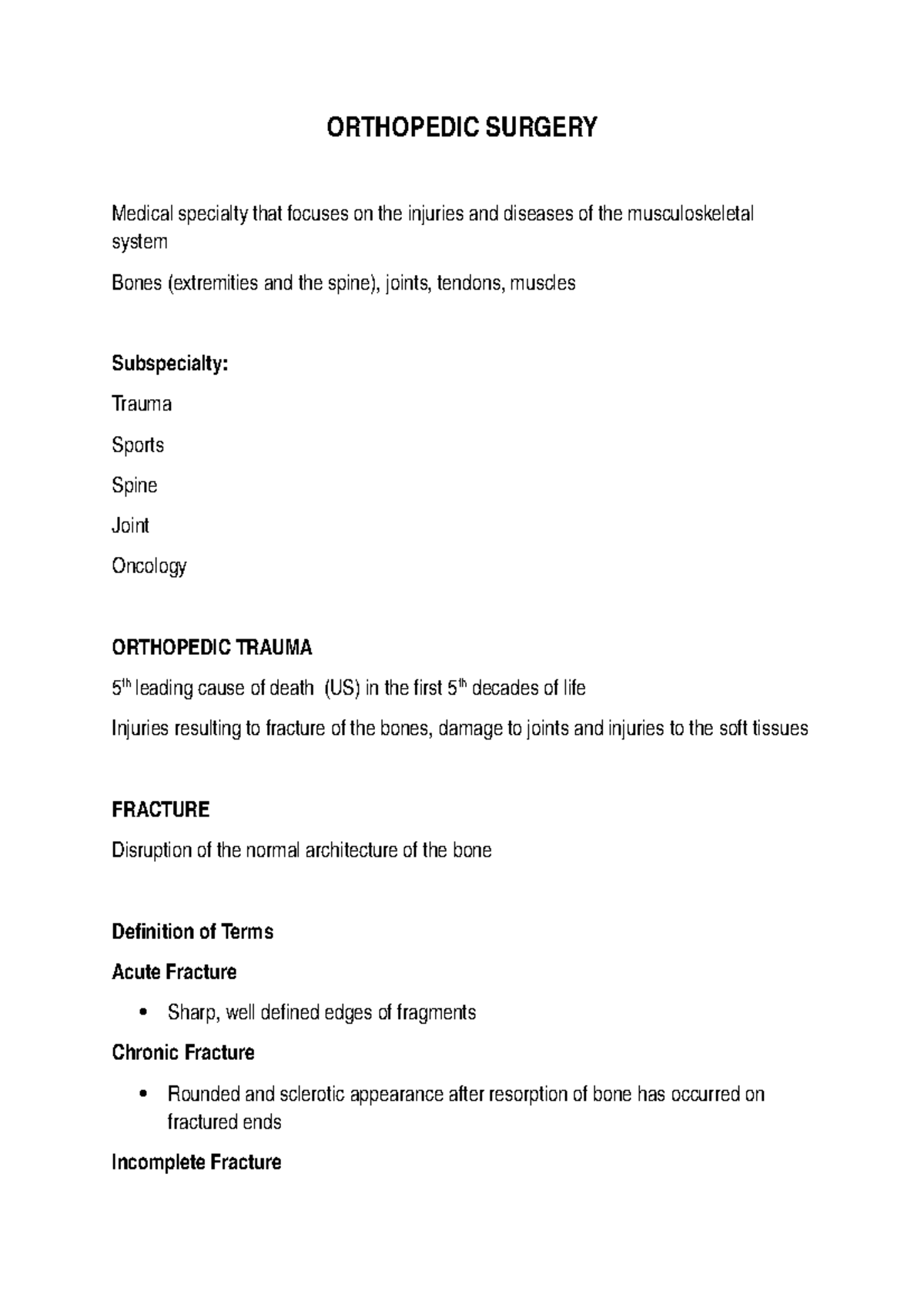 Orthopedic Surgery - Lecture notes 42 - ORTHOPEDIC SURGERY Medical ...