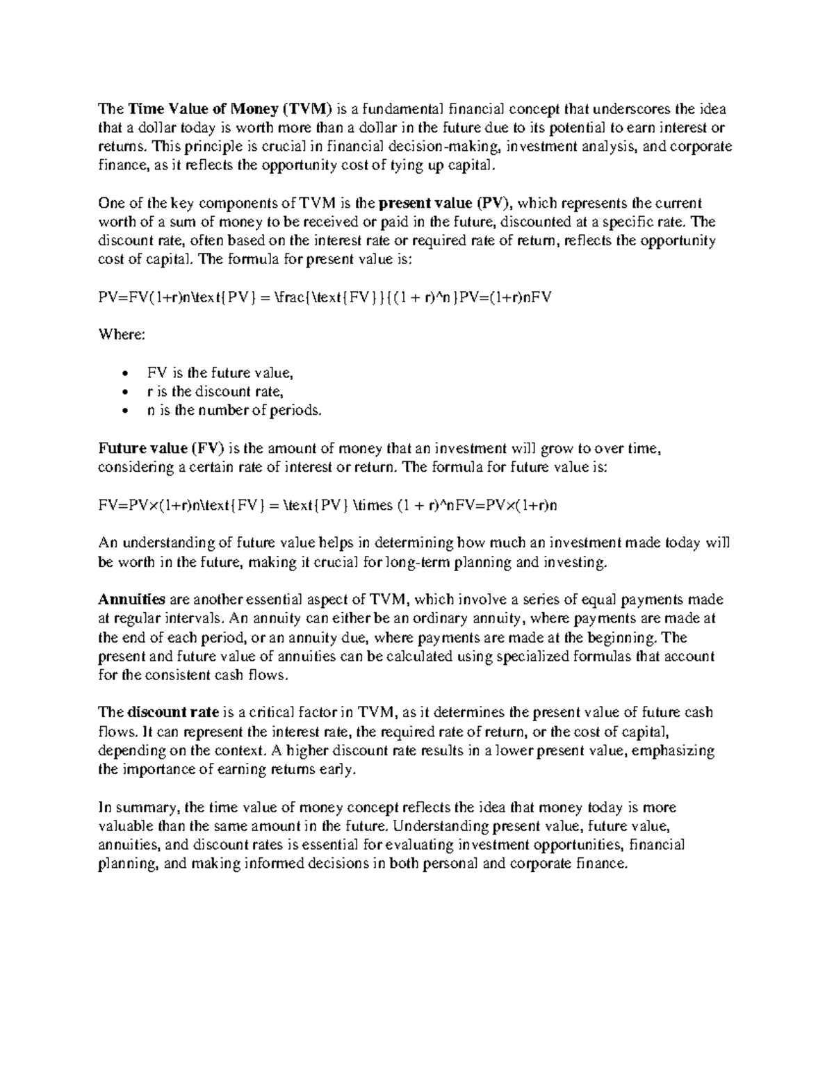 Future value (FV) - The Time Value of Money (TVM) is a fundamental ...