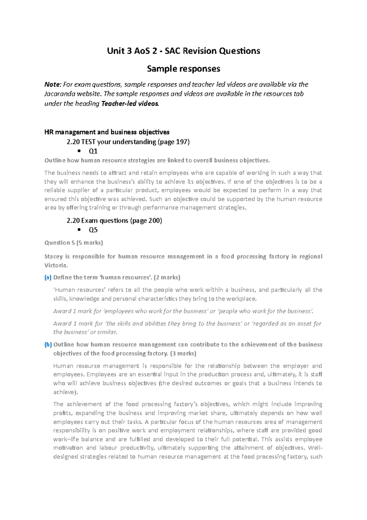 Unit 3 AoS 2 SAC Revision Questions Sample responses - Studocu