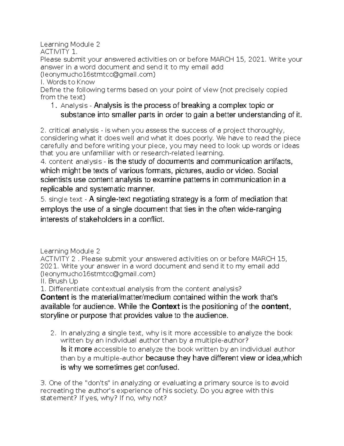 Learning Module 2 - Grade: 1 - Learning Module 2 ACTIVITY 1. Please ...