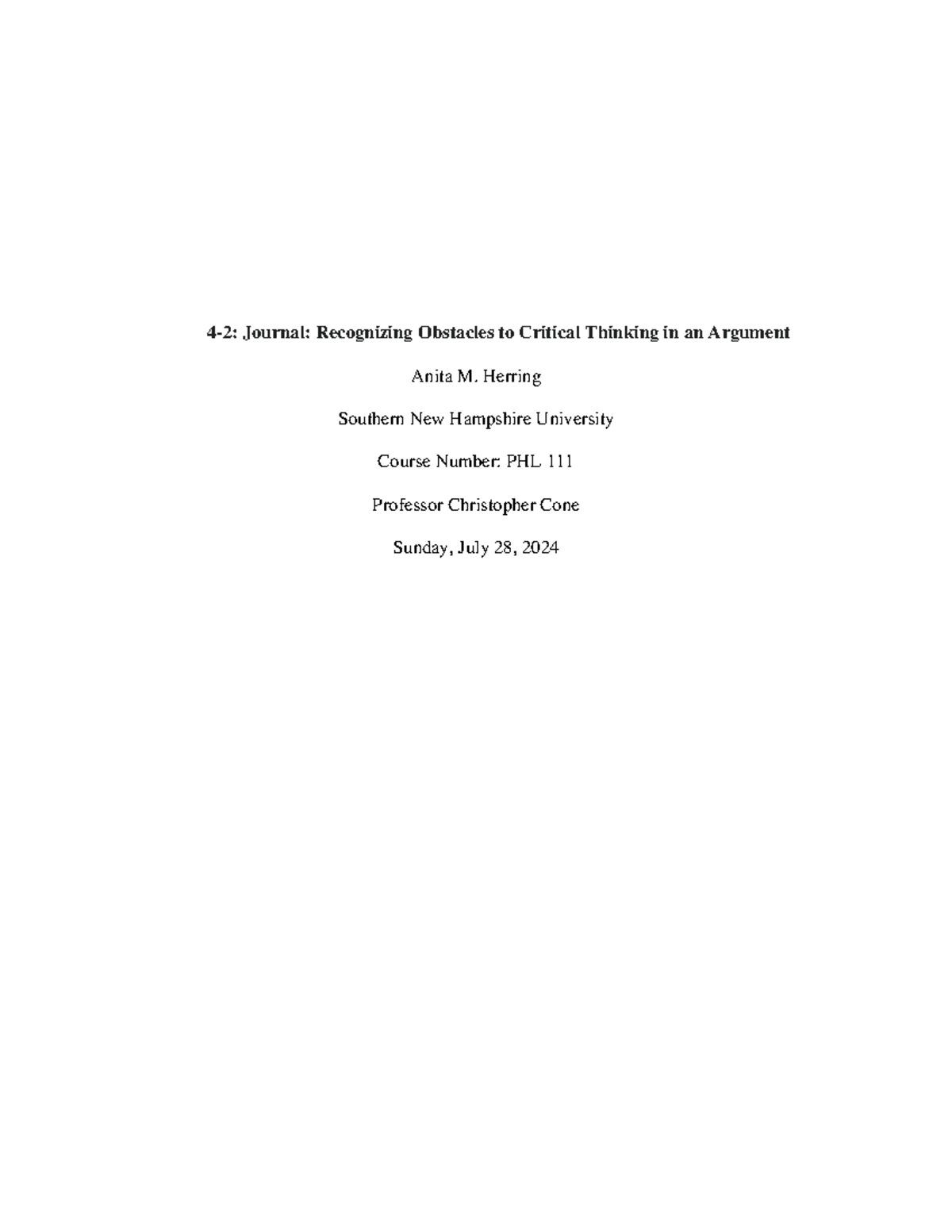 4-2 Journal Recognizing Obstacles to Critical Thinking in an Argument ...