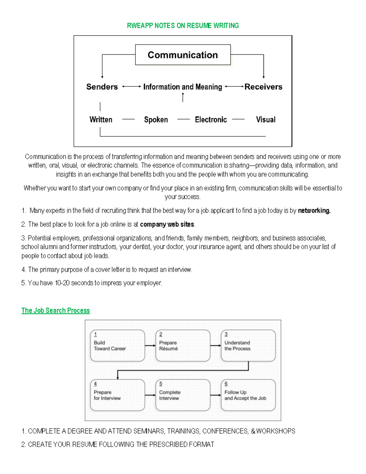 READING AND WRITING- Notes ON Resume Writing - RWEAPP NOTES ON RESUME ...