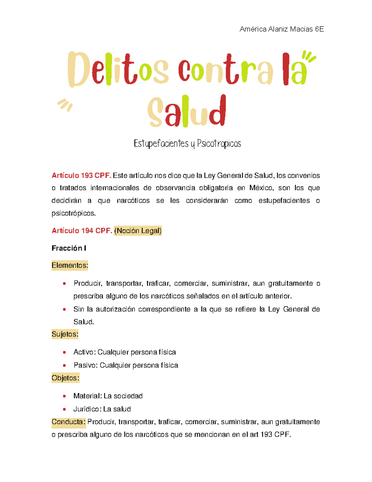 América Alaniz Delitos Contra la Salud - Artículo 193 CPF. Este ...