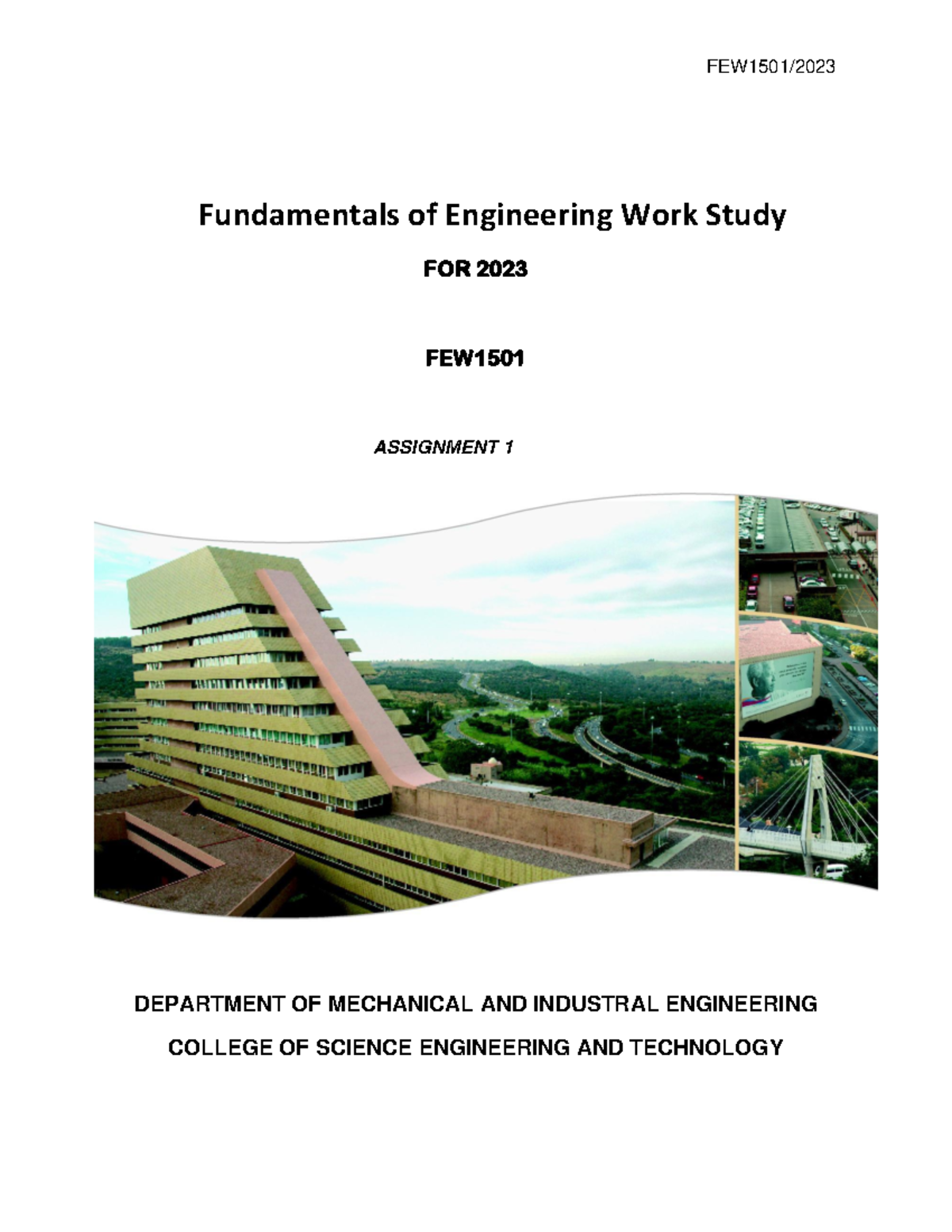FEW1501 Assignment 1 - Assignement 1 - Fundamentals of Engineering Work ...