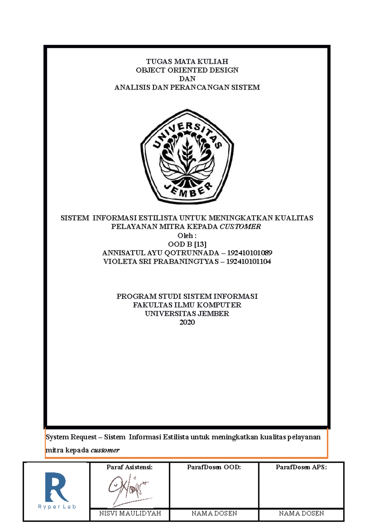 System Request APS OOD - TUGAS MATA KULIAH OBJECT ORIENTED DESIGN DAN ...