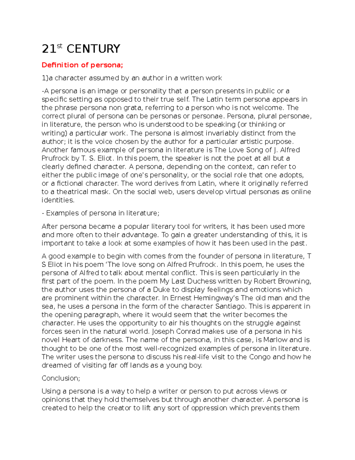 21st Century - 21 st CENTURY Definition of persona; 1)a character ...