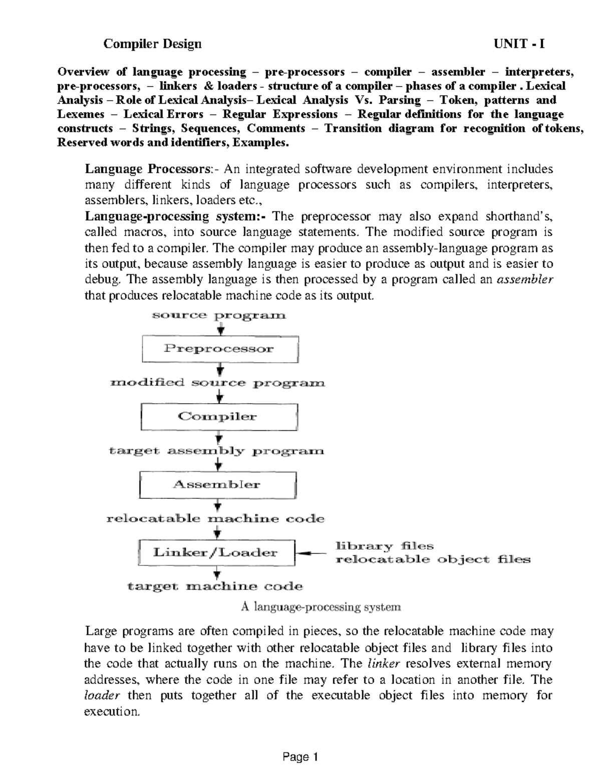 CD Lecture Notes - SADASDAS - Large programs are often compiled in ...