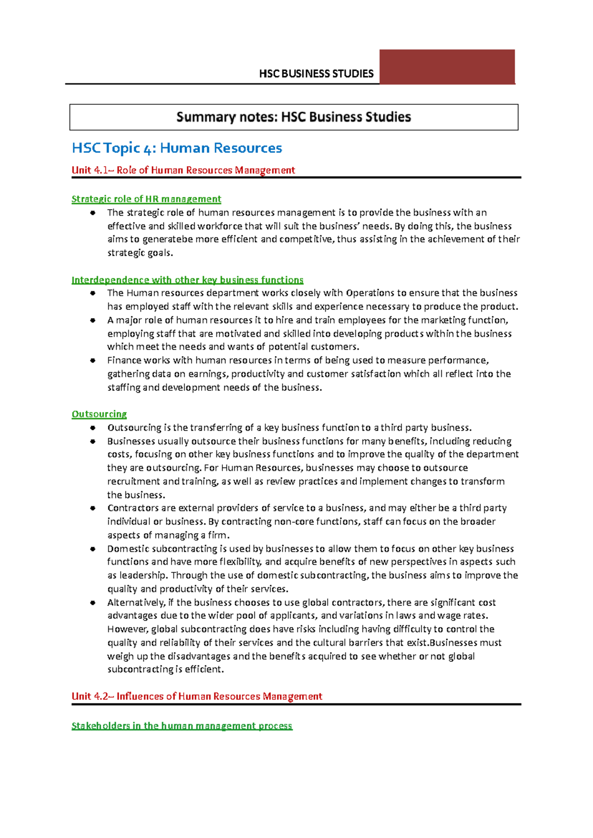 HSC - Notes (Human Resource Management) - HSC Topic 4: Human Resources ...