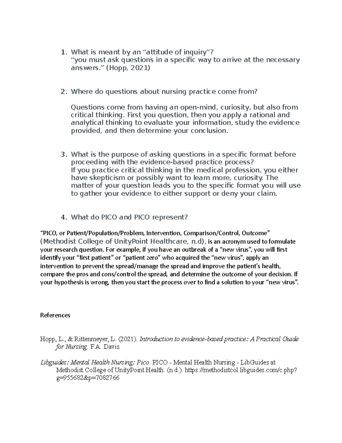 What is meant by an - PICO QUESTIONS for Discussion Post - What is ...