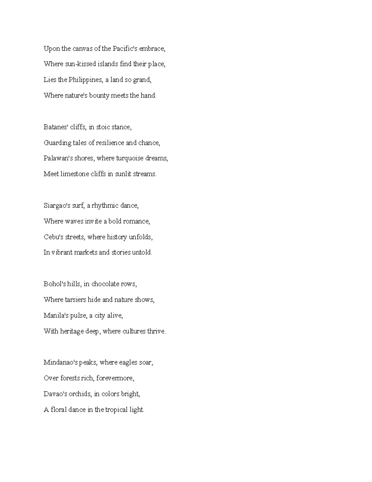 20 - a historic poem - Upon the canvas of the Pacific's embrace, Where ...