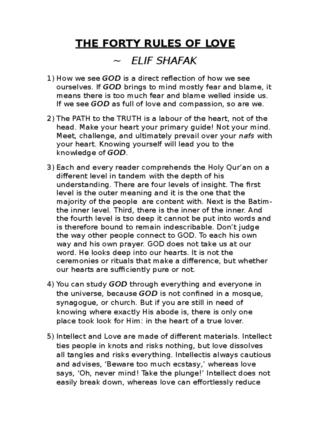 THE Forty Rules OF LOVE - hjk - THE FORTY RULES OF LOVE ~ ELIF SHAFAK ...