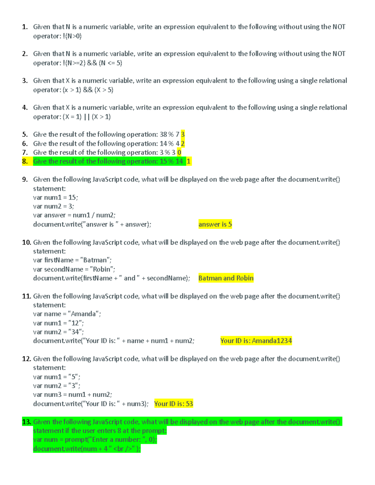 Practice Questions - Given that N is a numeric variable, write an ...