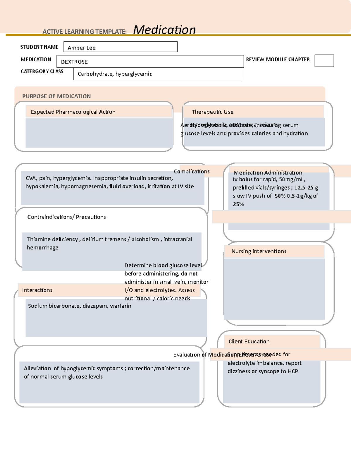 Dextrose Med Card ATI - ACTIVE LEARNING TEMPLATE: Medication STUDENT ...