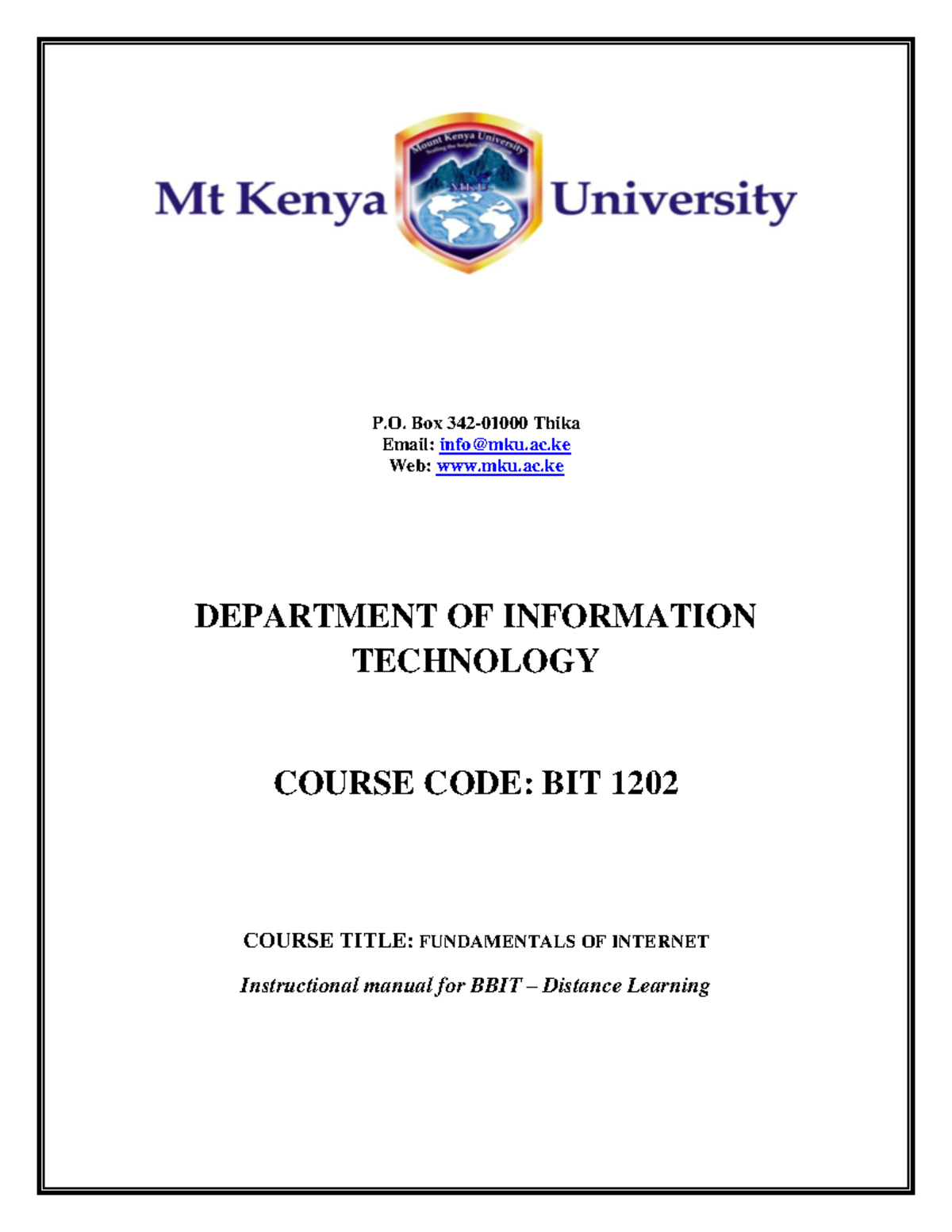 BIT 1202 Fundermentals of Internet module - P. Box 342-01000 Thika ...