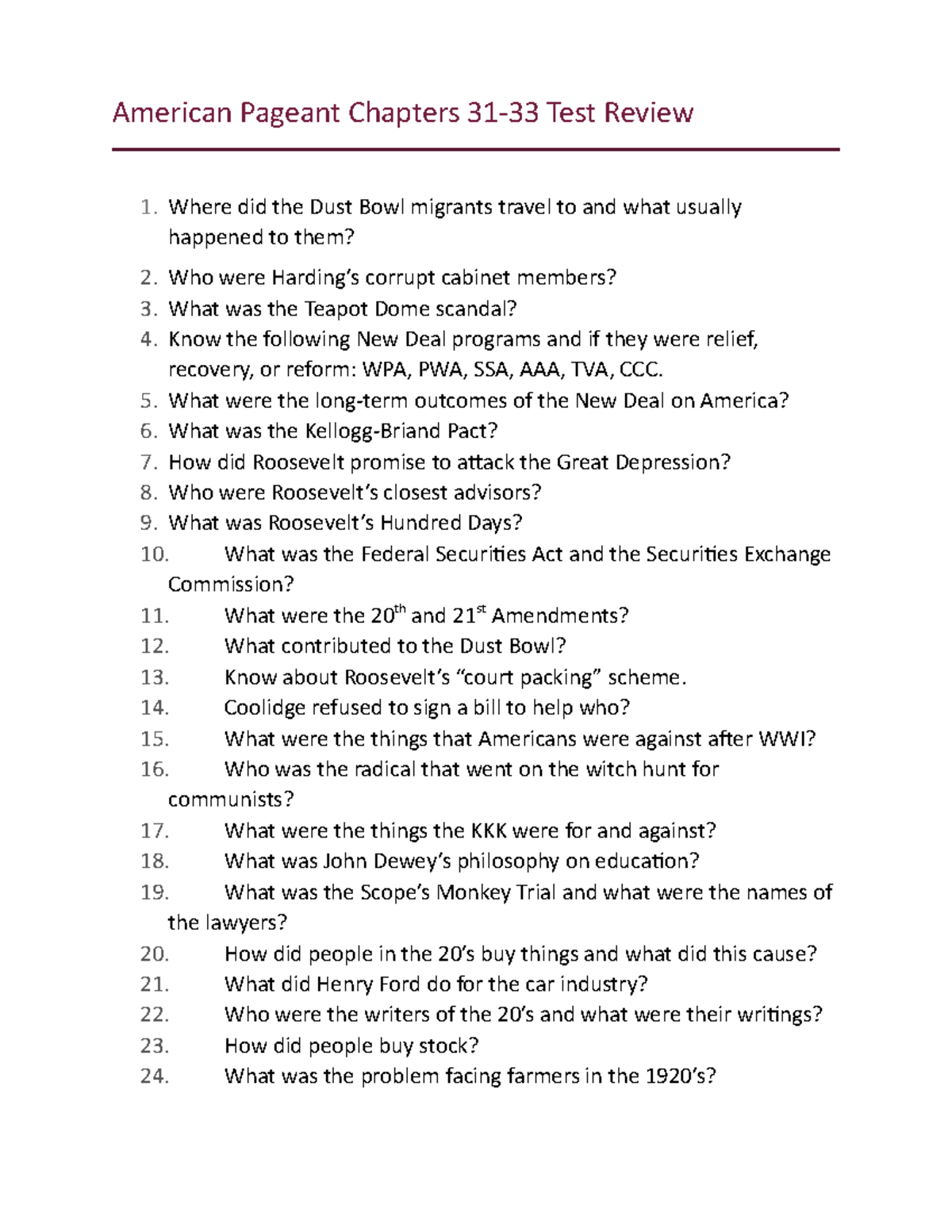 Test Autumn 2020, questions and answers - American Pageant Chapters 31 ...