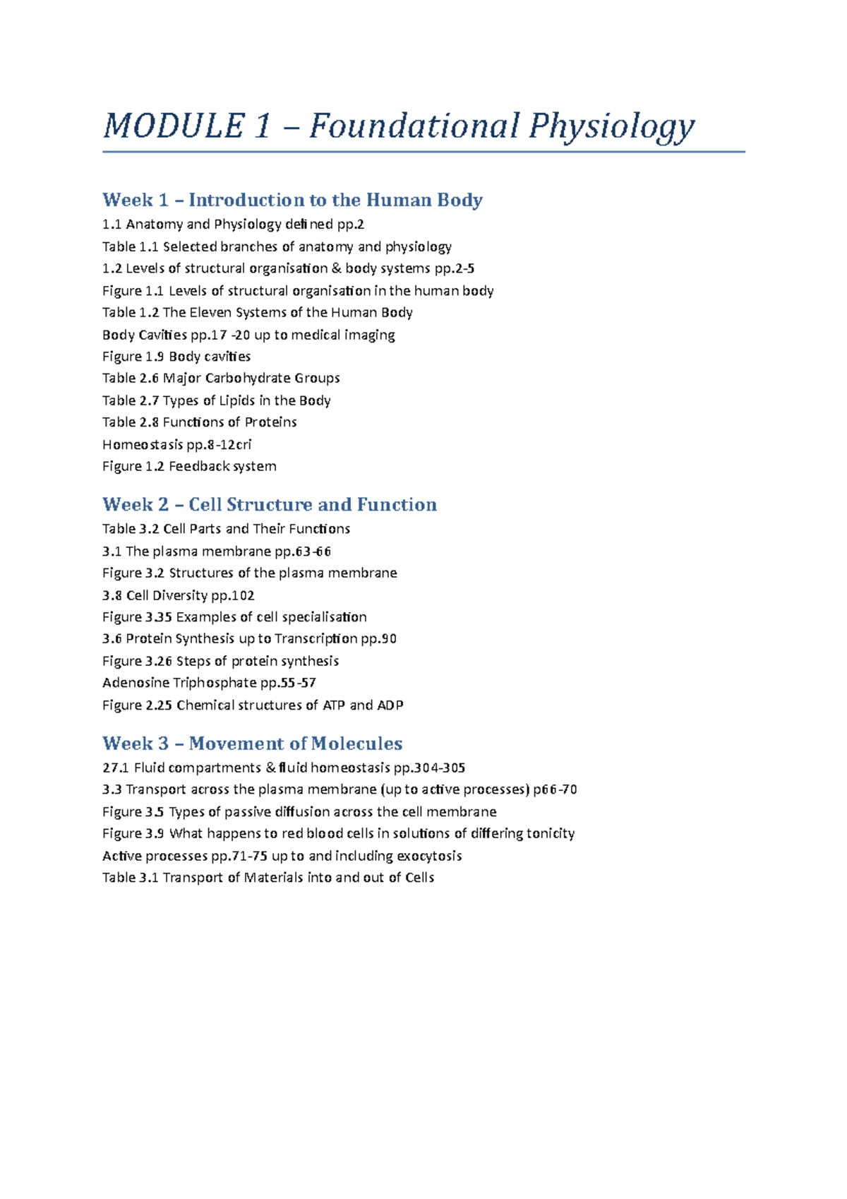 Module 1 Readings - MODULE 1 Foundational Physiology Week 1 ...