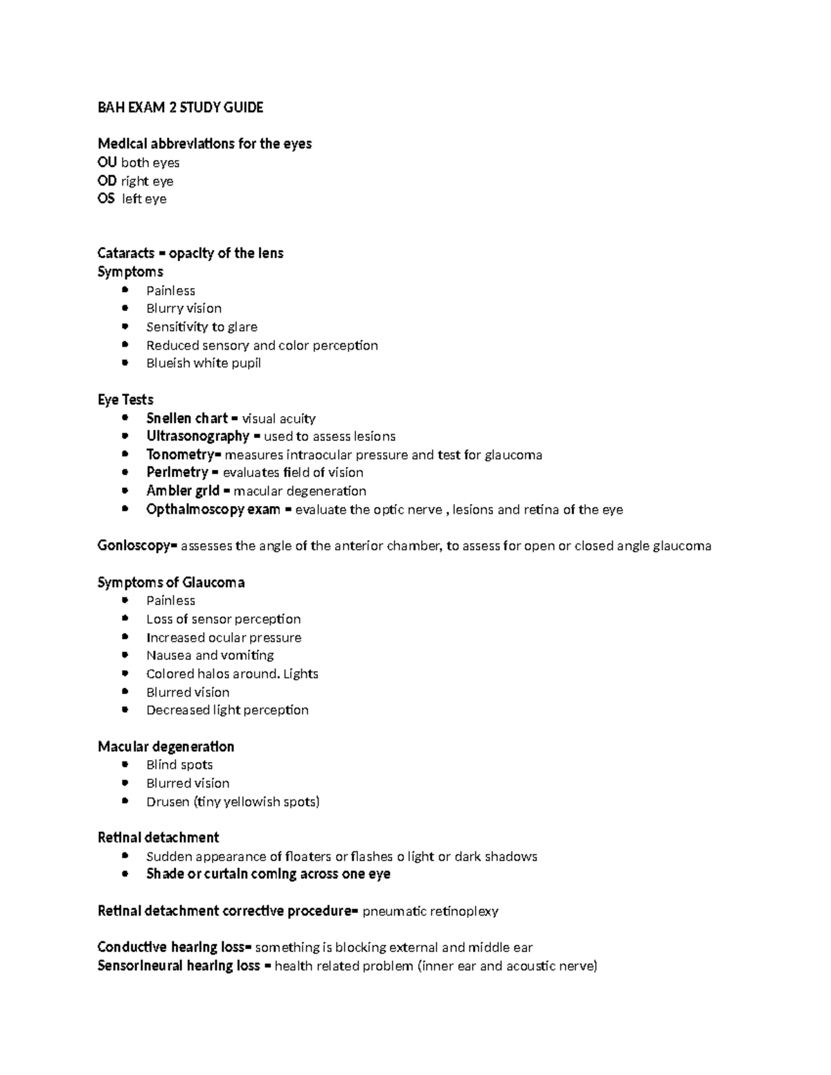 BAH EXAM 2 Study Guide - BAH EXAM 2 STUDY GUIDE Medical abbreviations ...