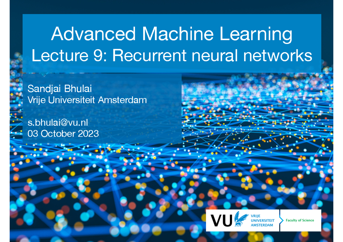 Lecture 09 Advanced Machine Learning Lecture 9 Recurrent Neural