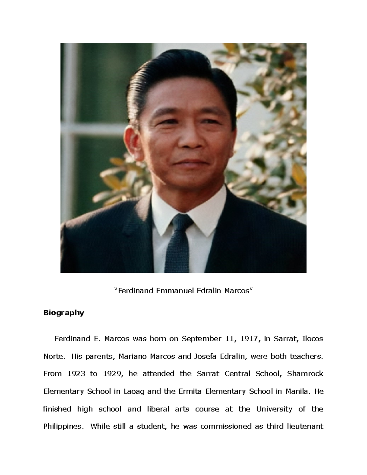 Ferdinand Emmanuel Edralin Marcos - “Ferdinand Emmanuel Edralin Marcos ...