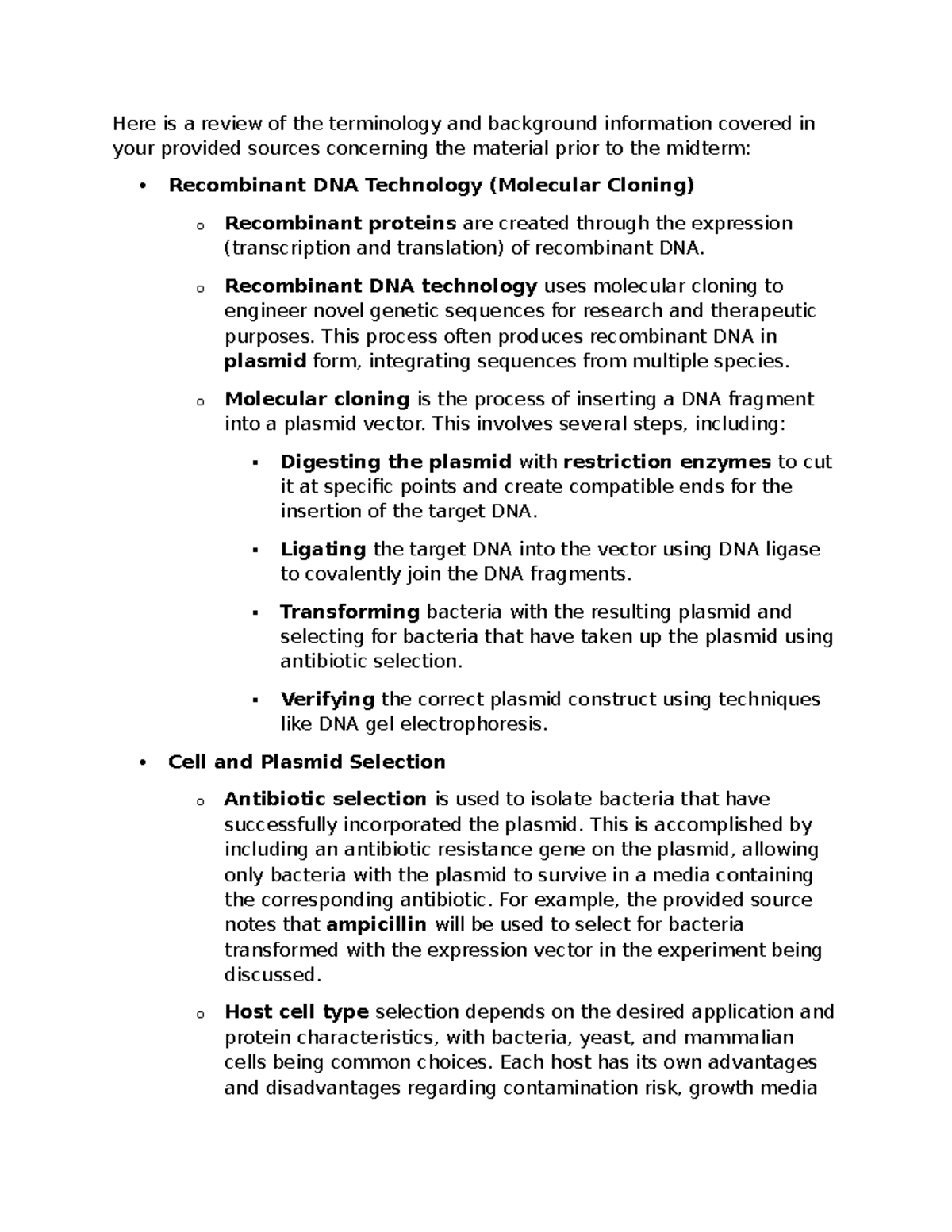 Cell Bio Lab Midterm Review - Here is a review of the terminology and ...