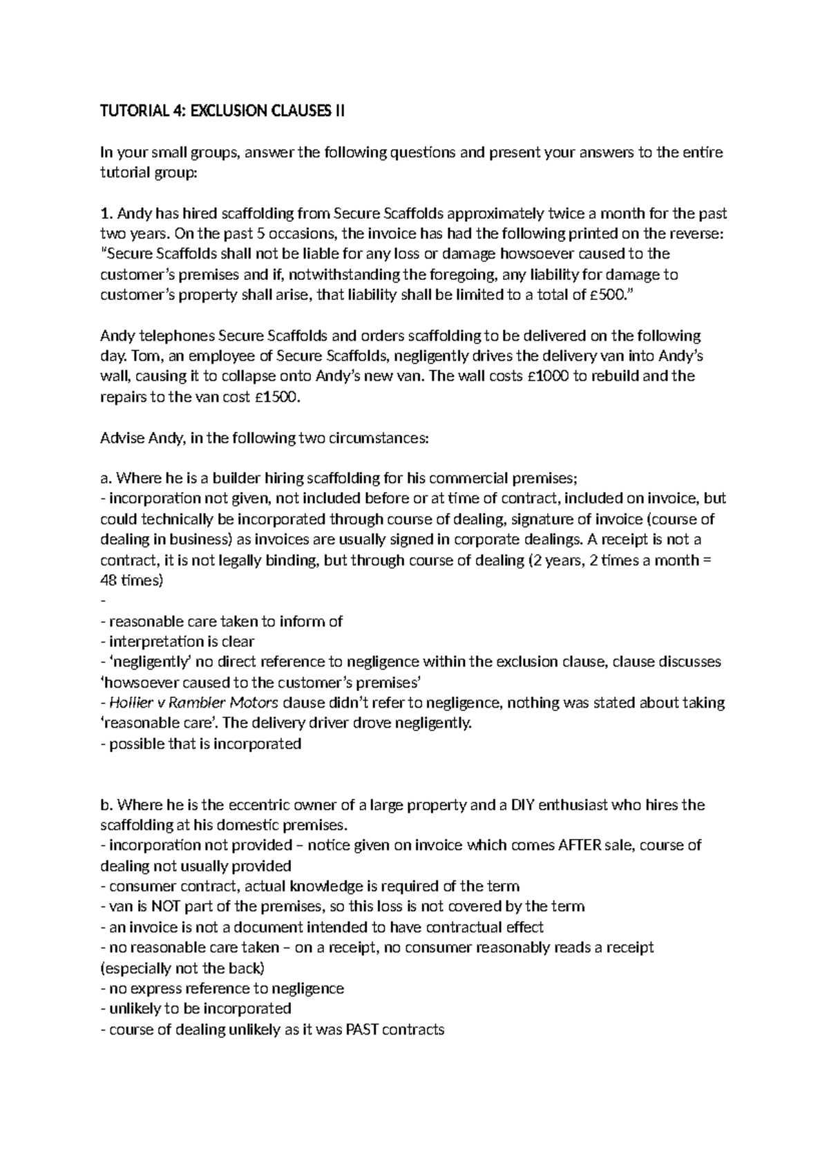 exclusion clauses - TUTORIAL 4: EXCLUSION CLAUSES II In your small ...