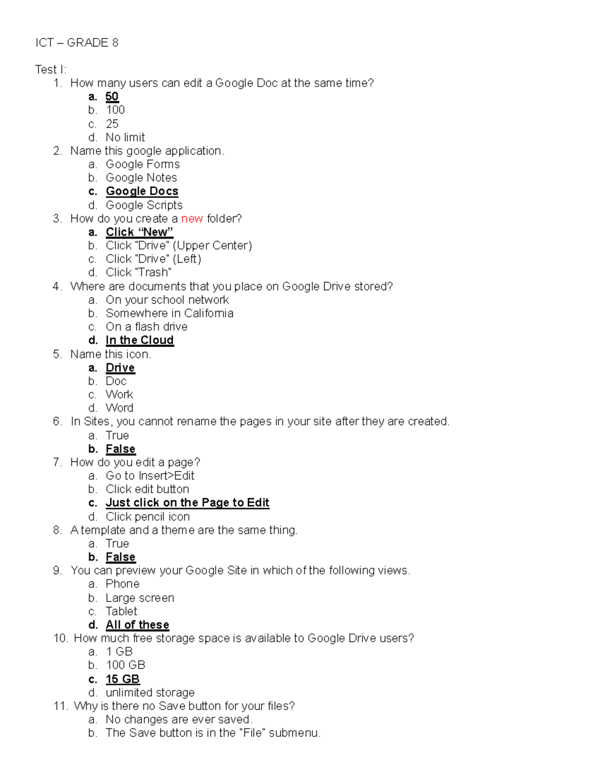 ICT-Q1 - ICT ICT ICT - ICT – GRADE 8 Test I: 1. How many users can edit ...