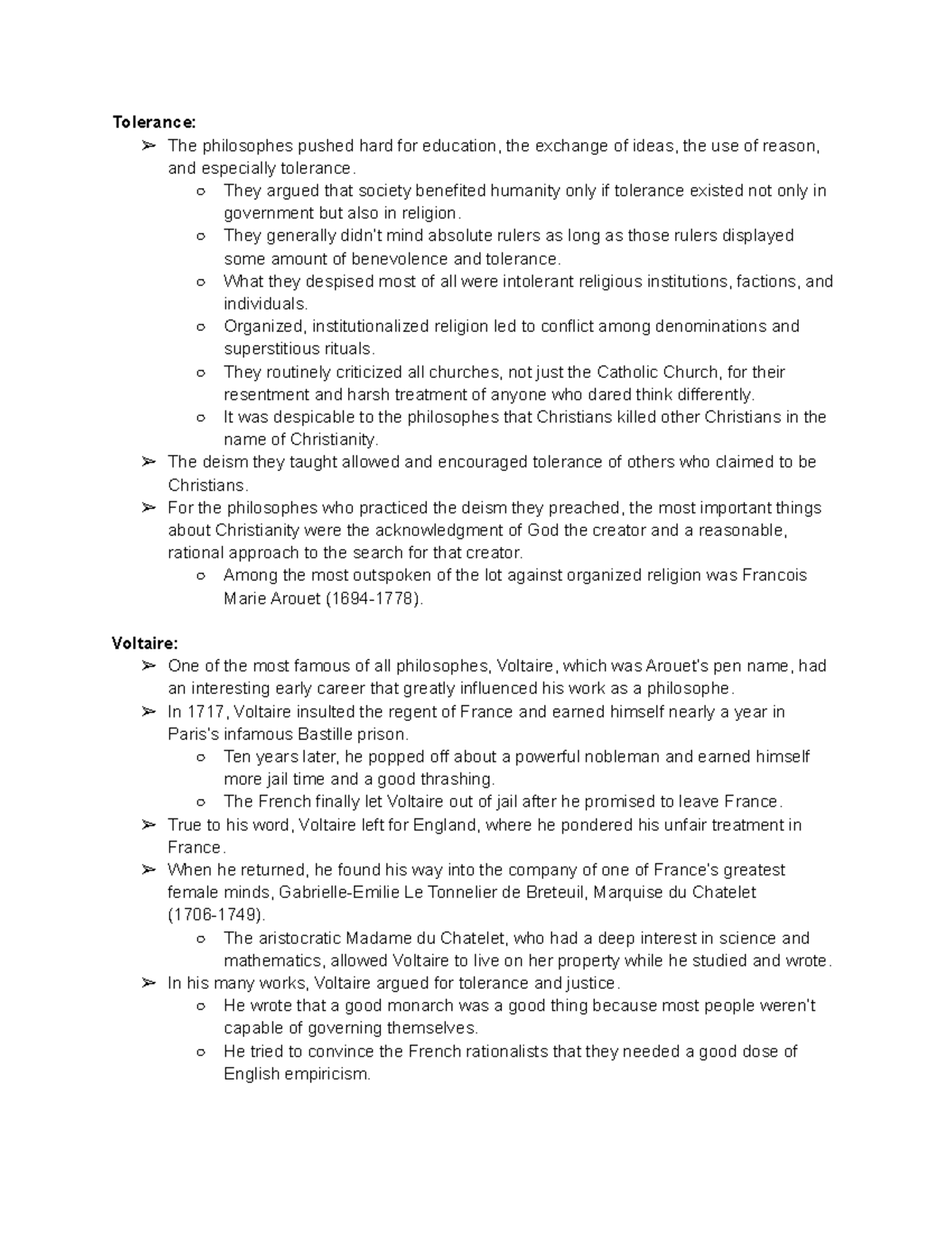 World Civ. III The Enlightenment pt. 2 - Tolerance: The philosophes ...