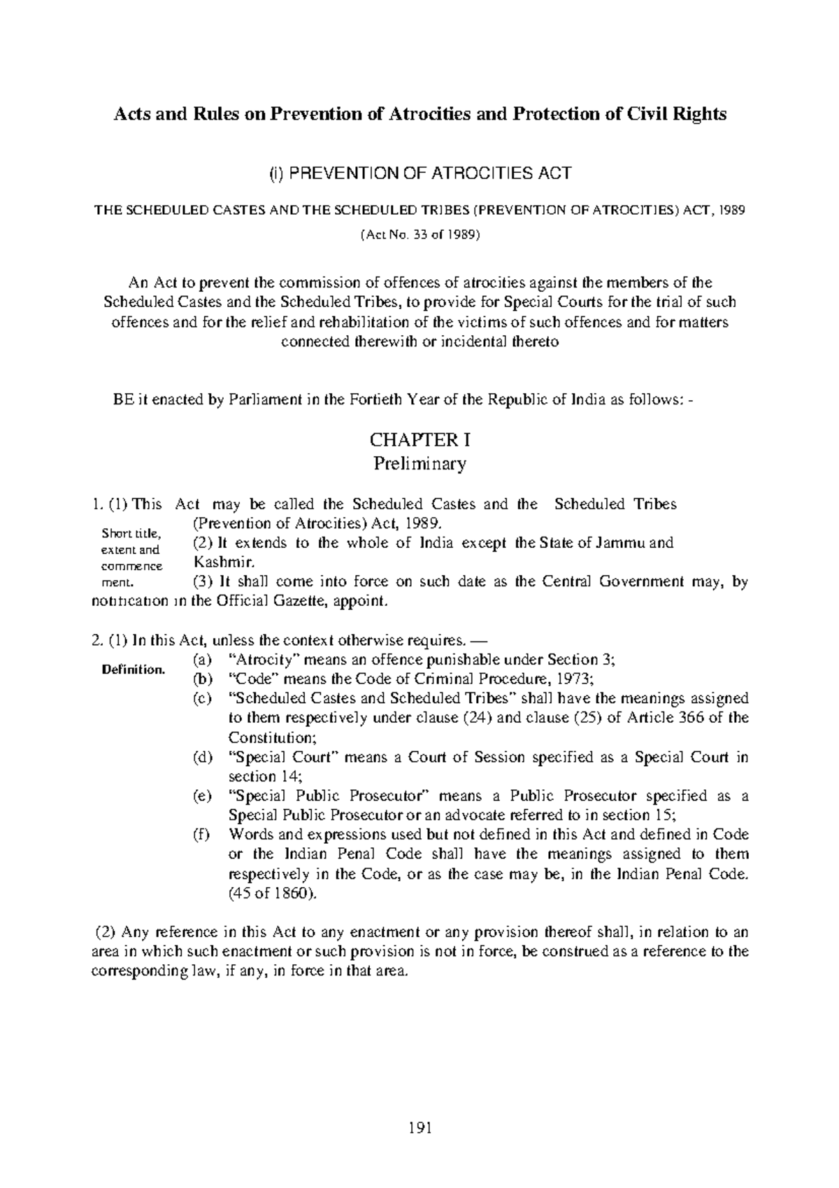 Rules and Act of SC ST (Prevention of Atrocities Act), 1989 - Acts and ...