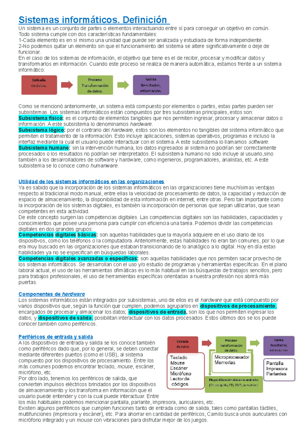 Sistemas informáticos - Definición Un sistema es un conjunto de partes ...