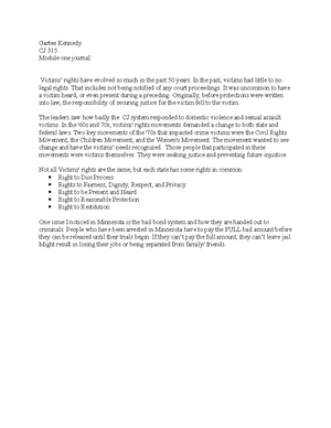 CJ 320 Milestone 1 - assignment - CJ 320 Milestone One GARTEE KENNEDY 1 ...